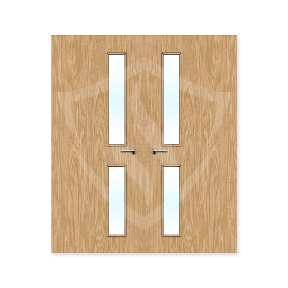 Premier Internal Bespoke Oak Veneer 16G Glazed Double FD60 Fire Door ...